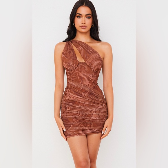 House of CB | Dresses | House Of Cb Brown Print Mini Clementine | Poshmark